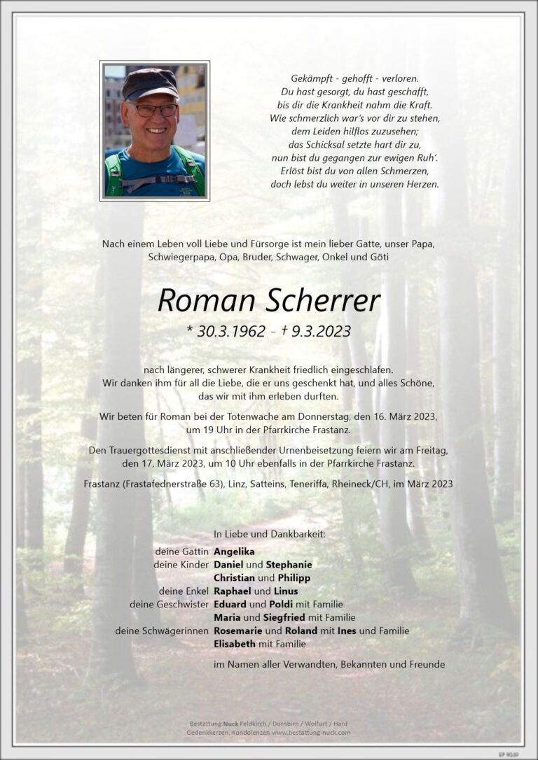 Todesanzeige Roman Scherrer – Figl Fan Frastanz